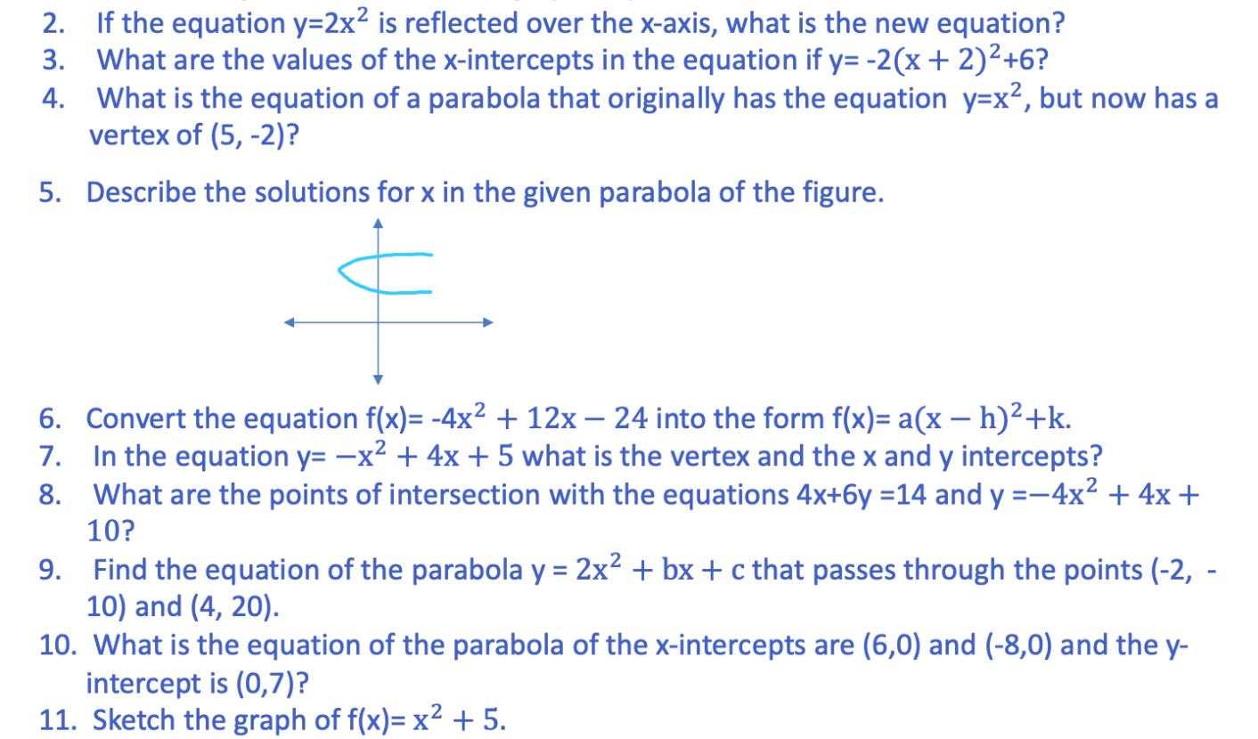 Parabolas Quiz